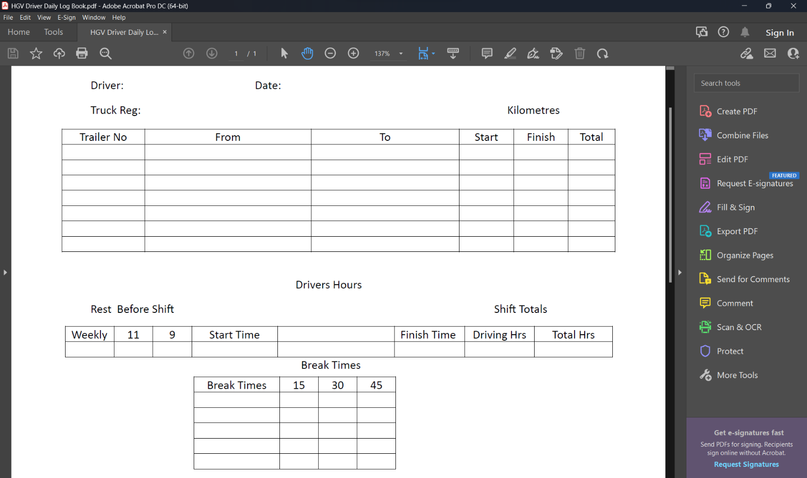 HGV Drivers Diary Shift Log Book HGV Drivers Logbook Truckers Daily ...