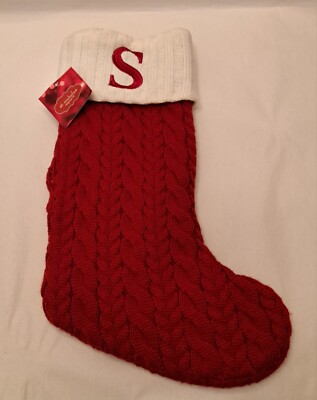St Nicholas Square 21” Monogram S Red/White Cable Knit Christmas ...
