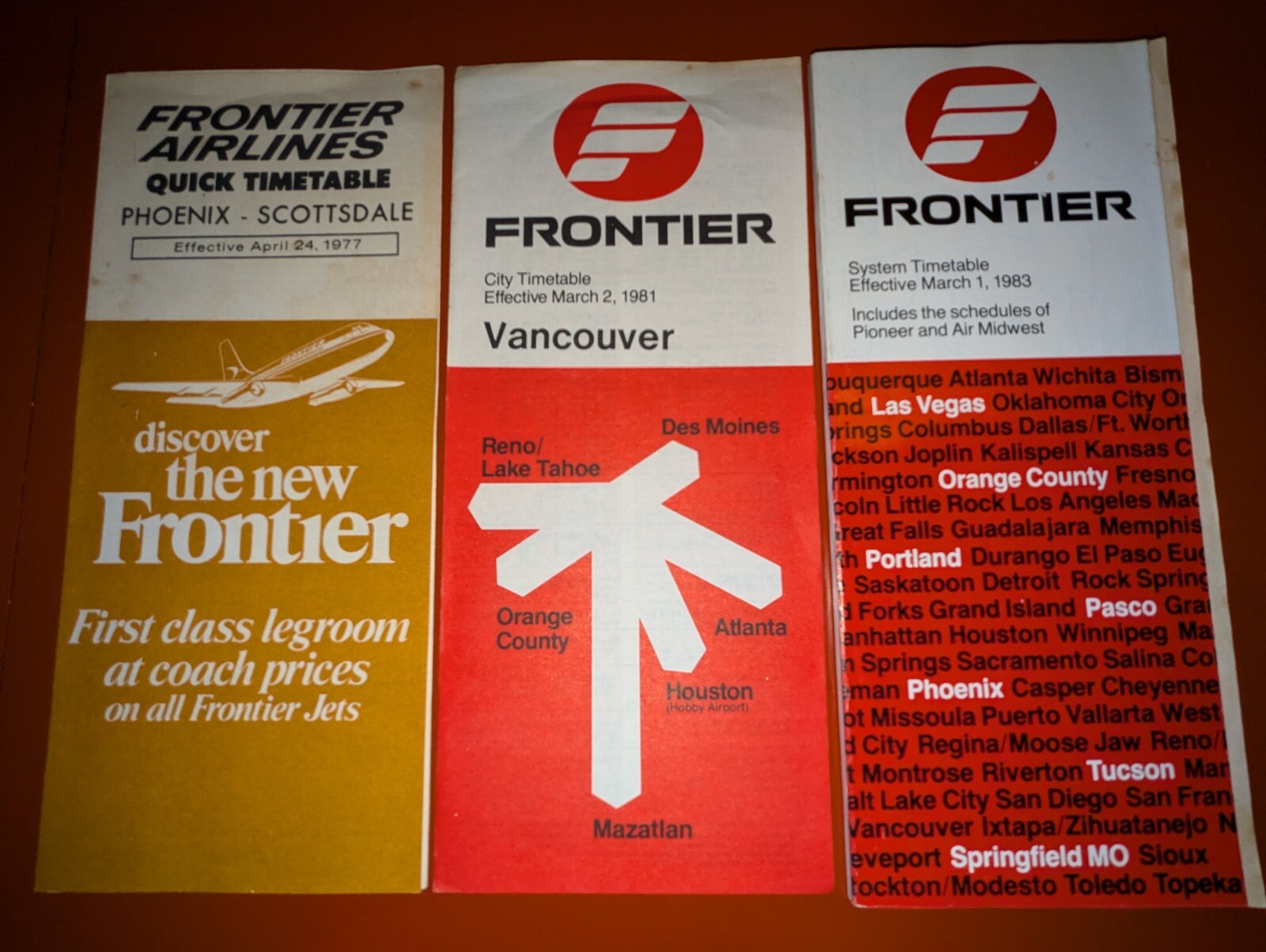 Lot of 3 Frontier Airlines Timetables Schedules Brochures 1977-1983 | eBay