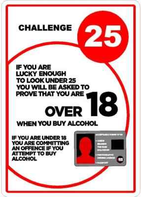 Challenge 25 Alcohol Sign Pub Bar Restaurant Licensing Notice Under Age ...