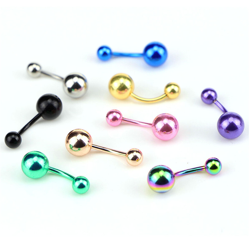 9PCS/Bag Ball Belly Button Bar Navel Ring Barbell Body Piercing Women ...
