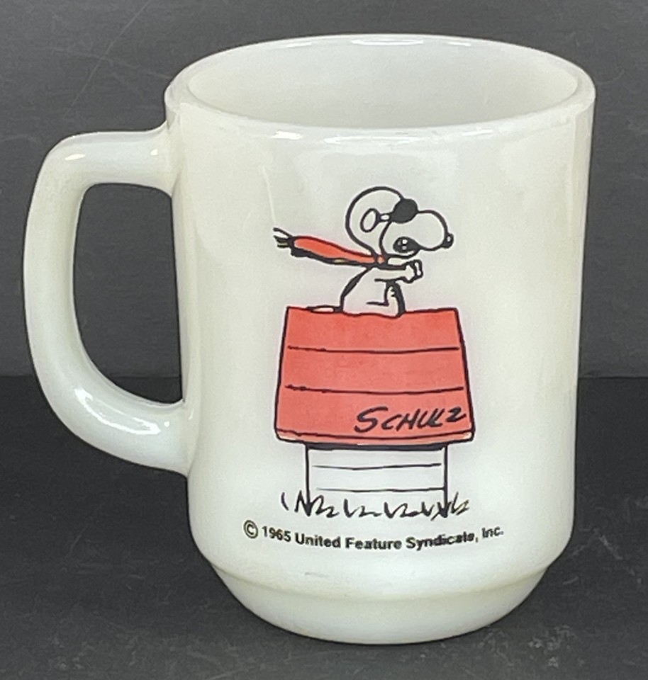 Vintage Fire King Peanuts Charles Schulz Snoopy Mug Curse You Red Baron ...