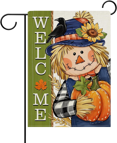 Welcome Fall Scarecrow Decorative Garden Flag, Autumn Pumpkin Sunflower ...