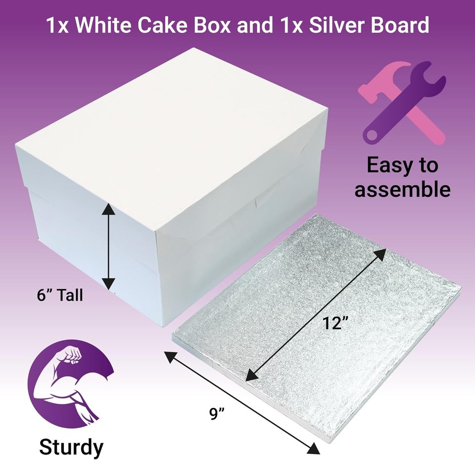 Culpitt 12'' X 9'' Cake Board & White Cake Box Combo, Oblong Silver ...