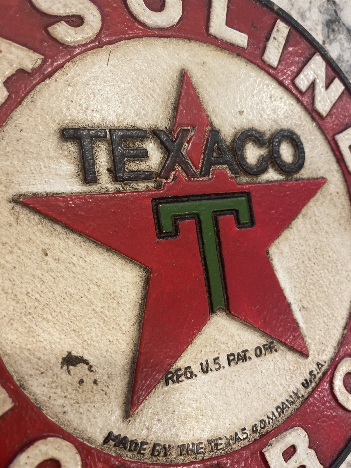 Texaco Gasoline Fireman Cast Iron Patina Plaque Sign Firefighter Fire ...