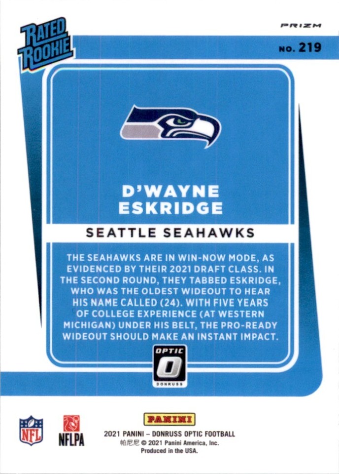 2021 Donruss Optic Holo Rated Rookie Dwayne Eskridge Seattle Seahawks ...