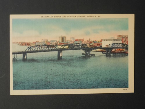 Norfolk, Virginia VA ~ Berkley Bridge & Norfolk Skyline 1940s L675 | eBay