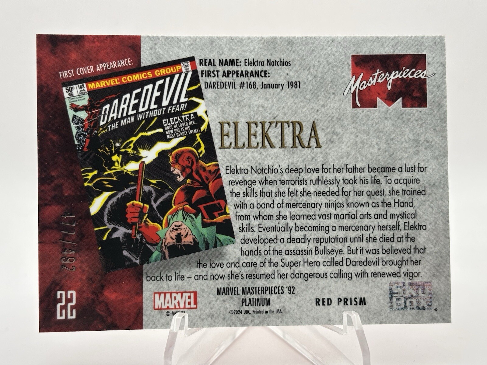 2024 Marvel Masterpieces Platinum ‘92 #22 Elektra Red Prism /492 | eBay