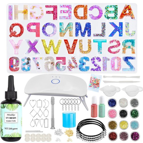 UV Resin Kit with Light and Alphabet Resin Molds for Beginners, 7oz UV ...
