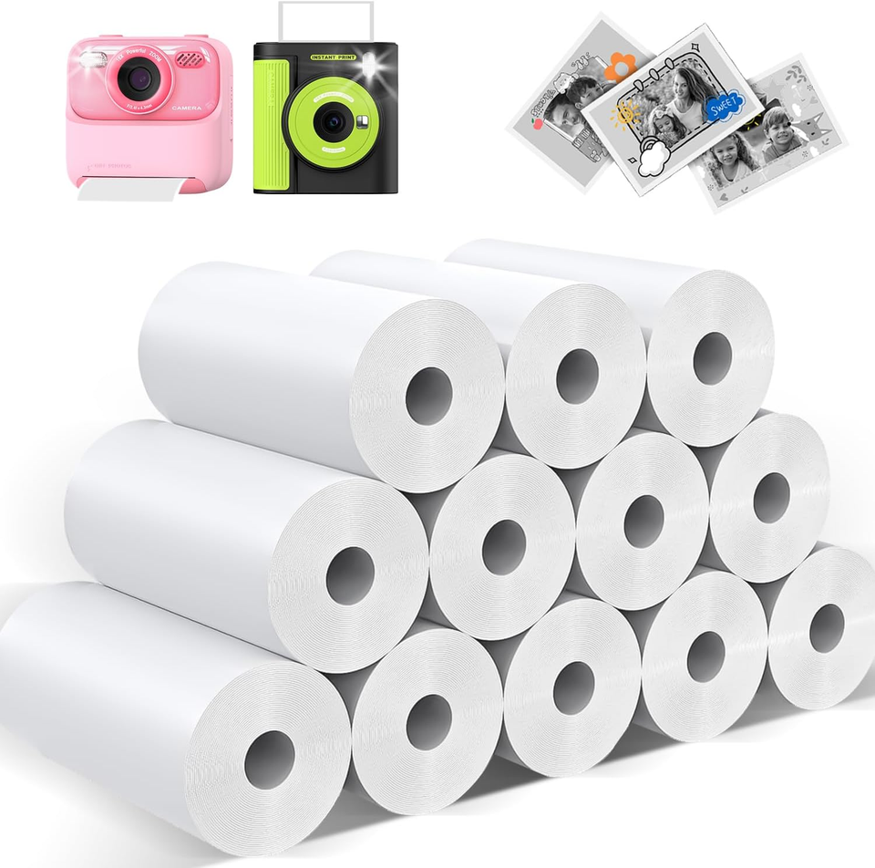 12 Rolls Kids Instant Camera Print Refill Paper- Photo Printer Thermal ...