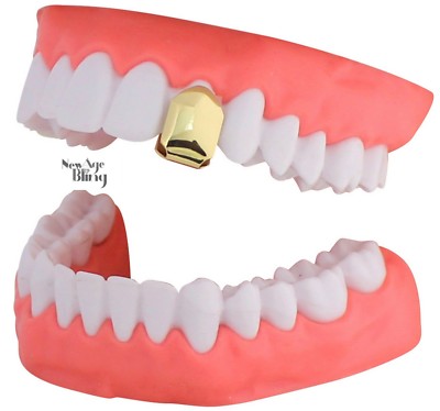 14k Gold Plated Small Single Tooth Cap Grillz Teeth w/Mold Hip Hop ...
