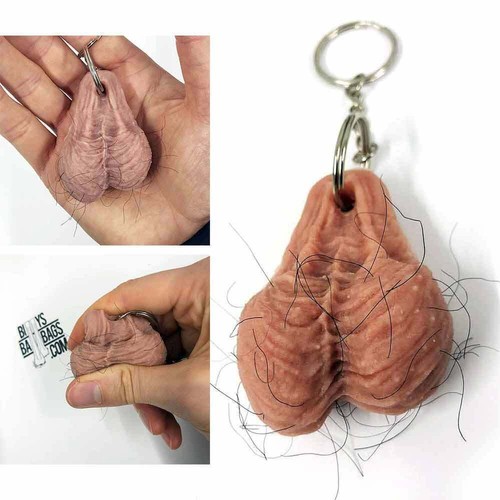 Hairy Testicles Keyring Pair of Saggy Balls Joke Key Ring Scrotum Gift ...