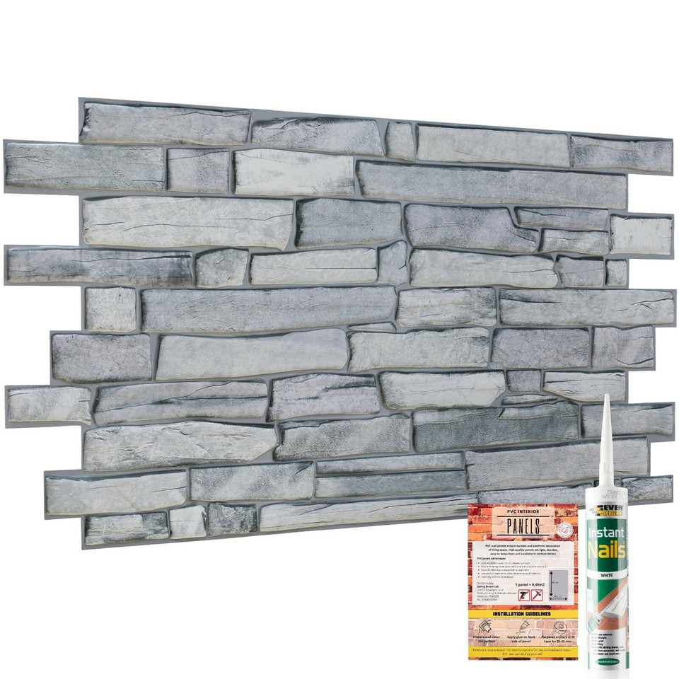 Stone Brick Effect PVC Plastic Wall Covering Panels Decorative Cladding ...