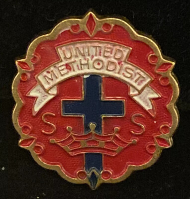 Vintage United Methodist Sunday School Pin Blue Cross On Red Gold Tone ...