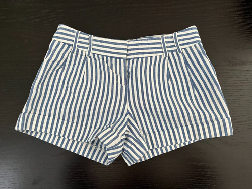 Women's EXPRESS Linen-Cotton Blue & White Striped Cuffed Shorts Size 00 ...