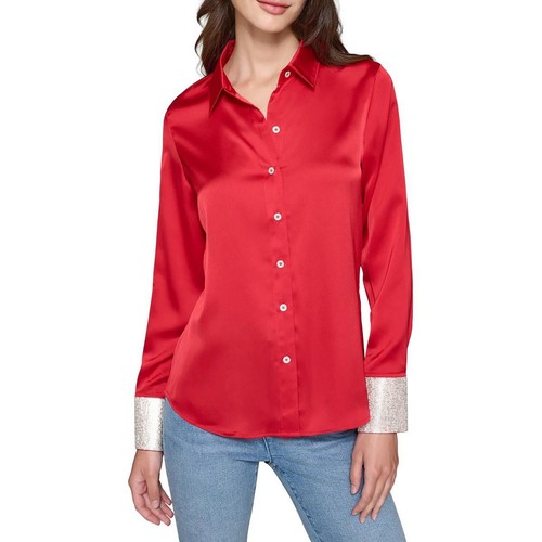 Karl Lagerfeld Paris Womens Rhinestone Button-Down Top Blouse BHFO 3787 ...