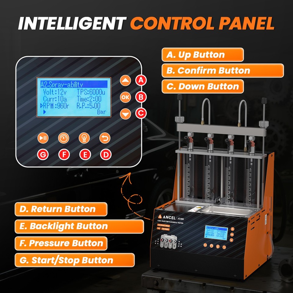 ANCEL Automotive Fuel Injector Cleaner Tester Machine for PFI GDI Piezo ...