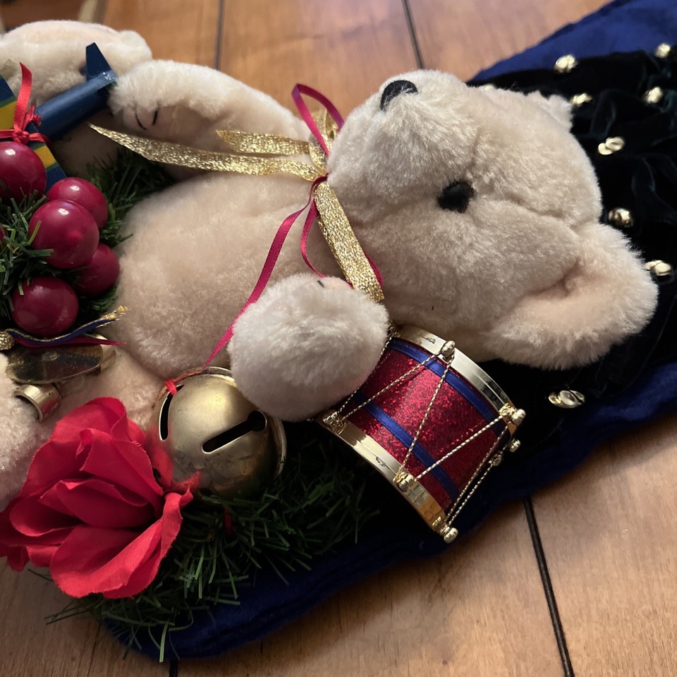 Adorable Christmas Stocking W Teddy Bear Hand Made 1994 DJ Beaugrand ...