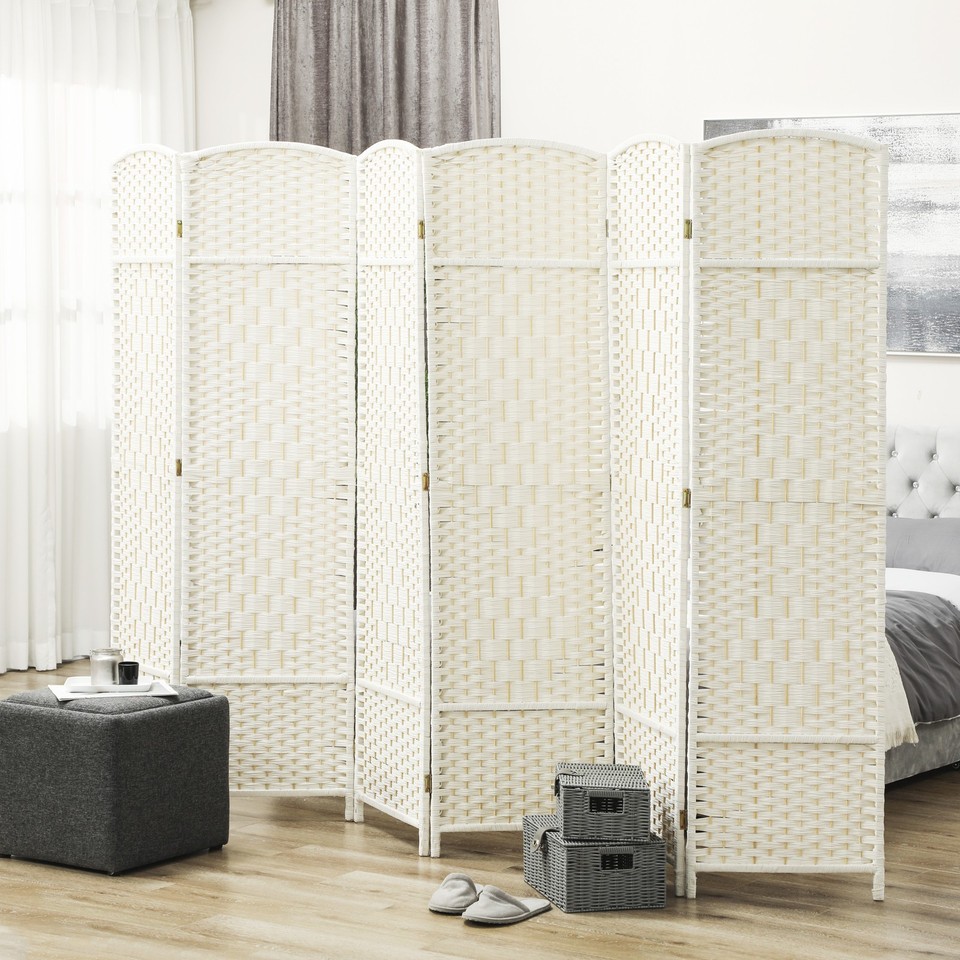 Folding Room Divider – 6-Panel Freestanding Wood Privacy Screen for ...