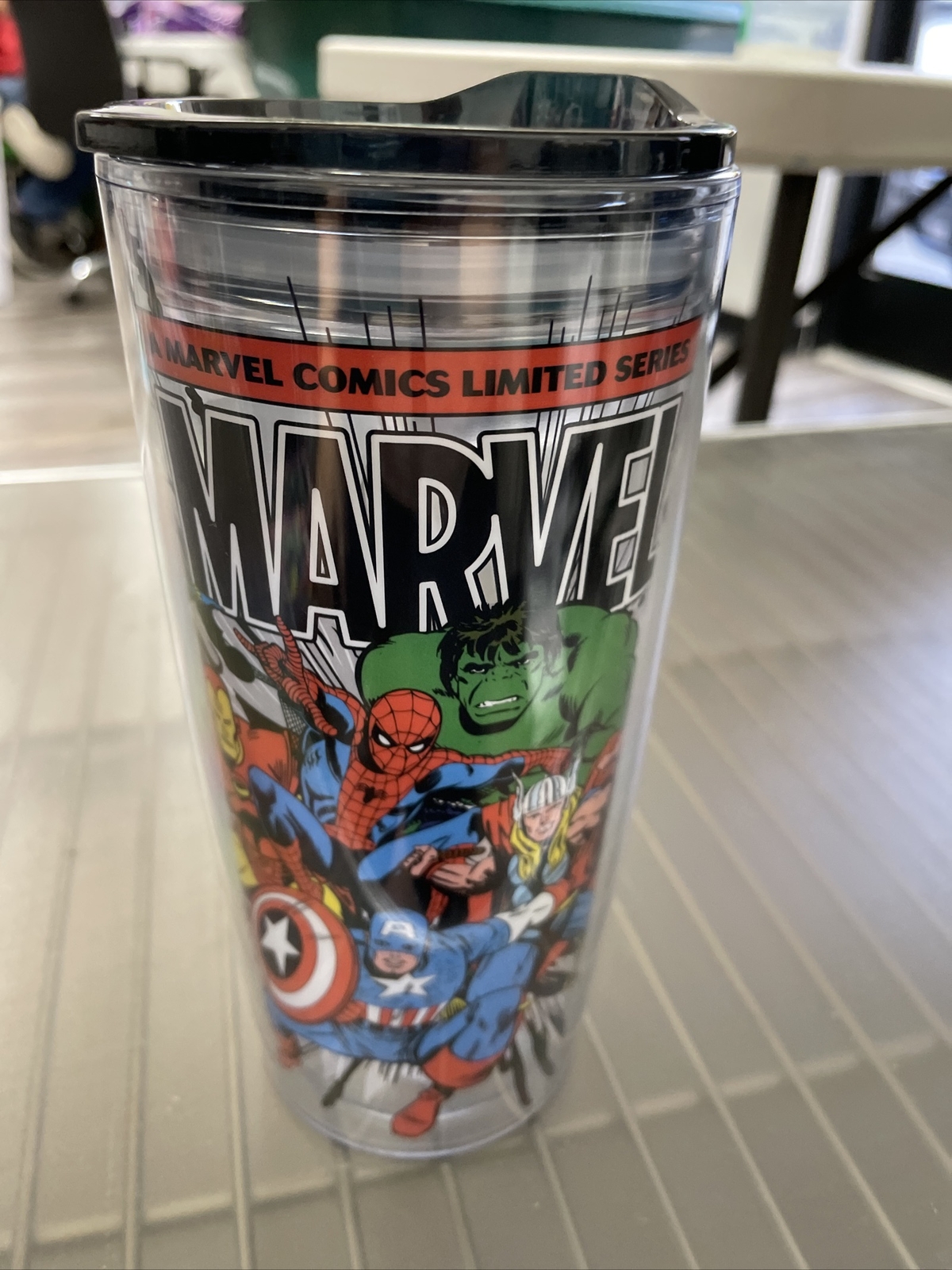 Marvel Comics Silver Buffalo insulated cup with sliding lid