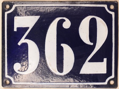 Large old French house number 362 door gate plate plaque enamel steel ...