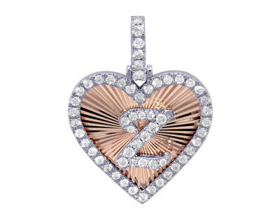 Heart Shaped A-Z Cursive Initials 1/2 CT Real Diamond Pendants Rose ...