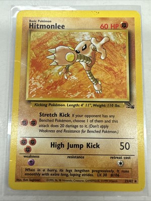 Pokemon HITMONLEE Card FOSSIL Set 22/62 WOTC Wizard Non-Holo Crease 85 ...