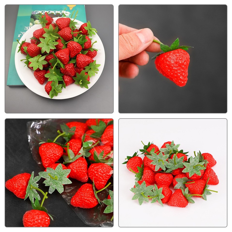 40 Pcs Realistic Fake Strawberry Simulated Fruits Dollhouse Miniatures ...