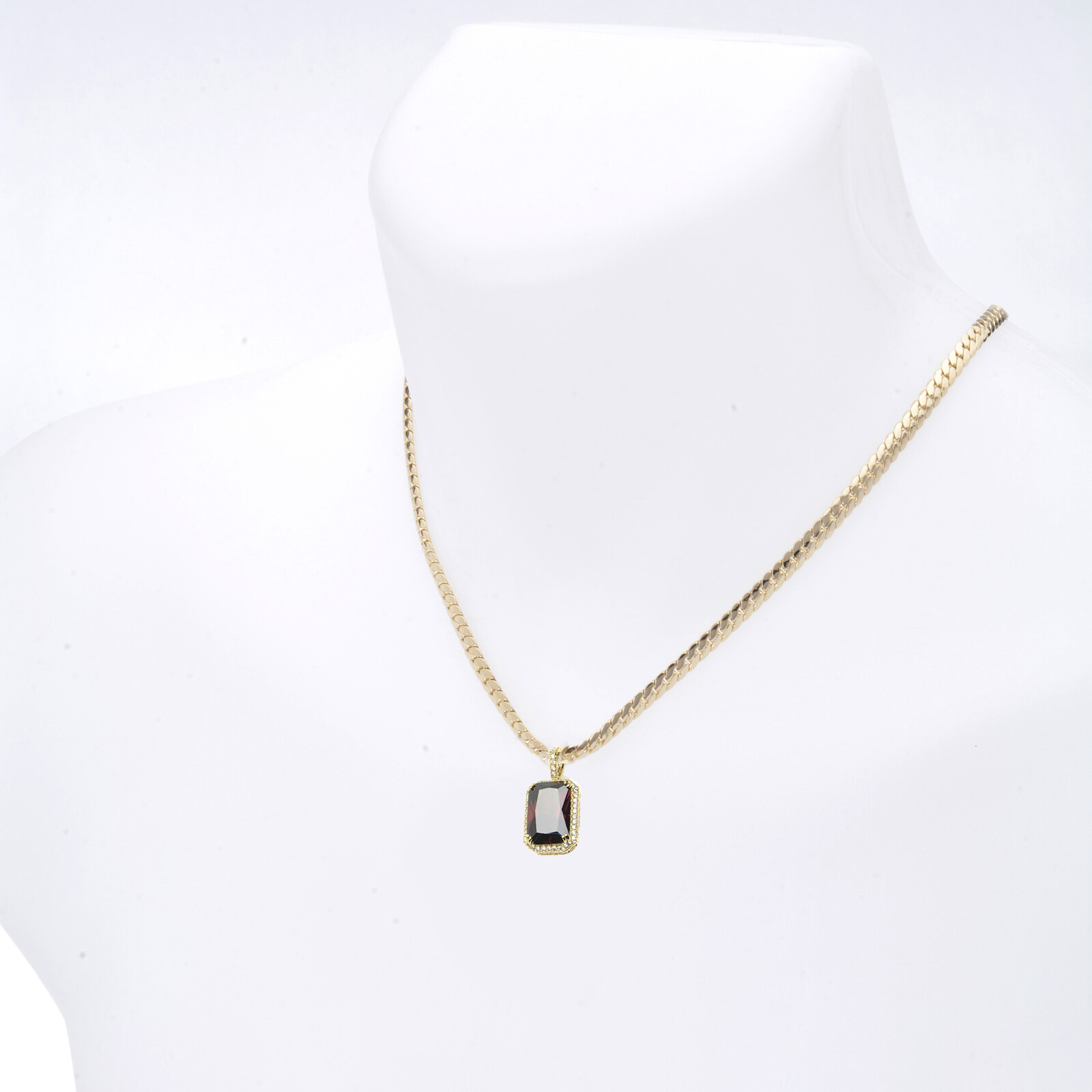 Men's Gold Plated Red Pendant 20" Miami Cuban Chain Necklace BCH 11174 ...
