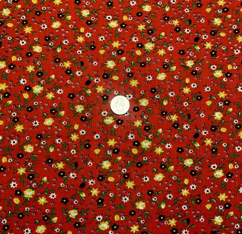 VINTAGE 40"S-60'S RED CALICO 36" WIDE COTTON FABRIC. PIECE MEASURES 36 ...