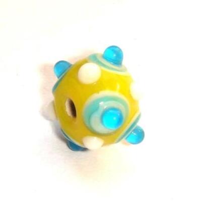 Qty. 10 - 15MM Round Bumpy Yellow, Blue & White Lampwork Glass Beads | eBay