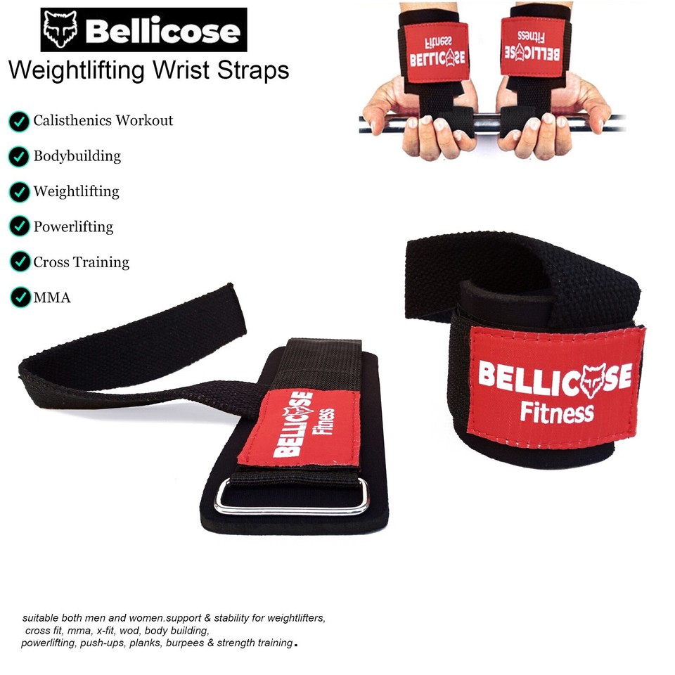 Black/Red Lifting Straps Pair Padded Wrist Power Grip Deadlift Rod Gym ...