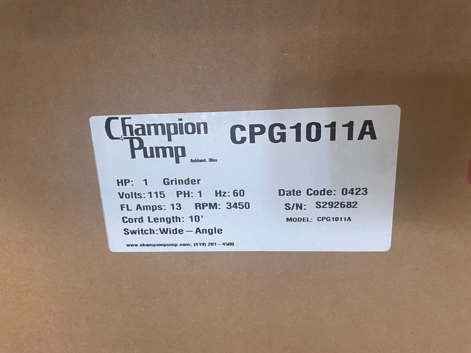 Champion Pump - 1 HP Grinder Pump with Wide Angle Float | eBay