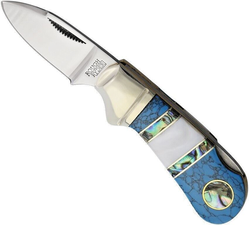 Rough Rider pocket knife Cub Custom Pearl Abalone Turquoise Handle ...