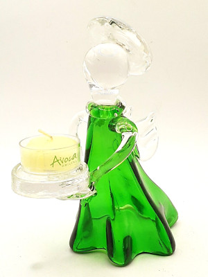 Avoca Origins Glass Angel Tea Light Candle Holder Green & Clear 6½ ...