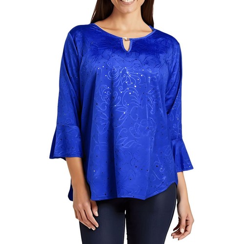 NY Collection Womens Blue Sequined Blouse Plus 1X BHFO 0886 ...