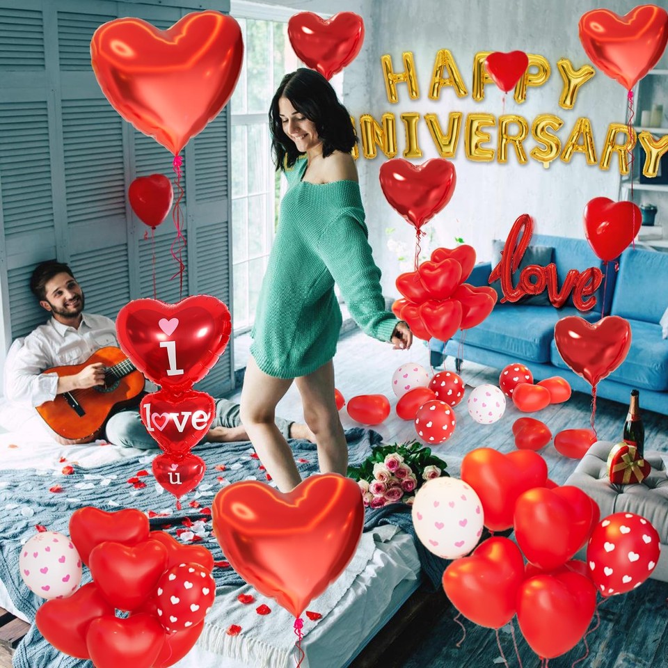 Happy Anniversary Decorations, Red Heart Balloons, Happy Anniversary ...