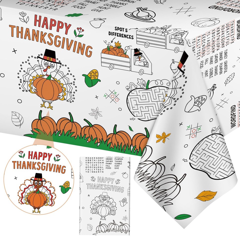 Happy Thanksgiving Coloring 108" x 54" (Rectangular), Thanksgivng 1 Pcs ...