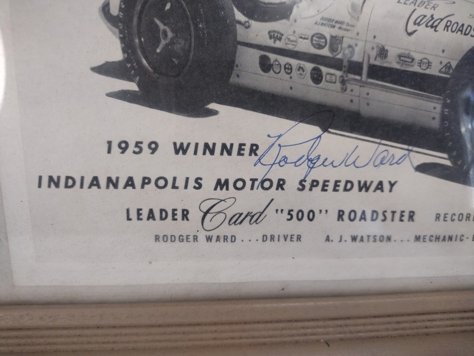 Rodger Ward Signed 8x10 Photo 1959 & 1962 Indianapolis 500 Winner RARE ...