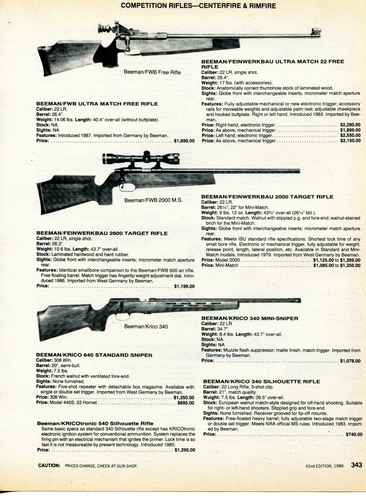 1988 Print Ad of Beeman Feinwerkbau FWB 2000 MS, Krico 340 Mini Sniper ...