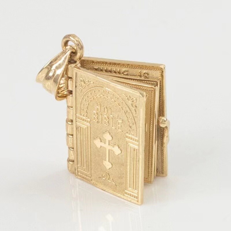 3D Gold Holy Bible Pendant Necklace Lord's Prayer Christian Jewelry ...