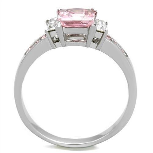 2Ct Princess Cut Pink CZ Three Stone Band Stainless Steel Wedding ...