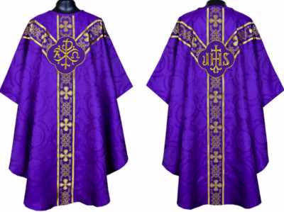 Purple clergy gothic vestment and stole set,Gothic chasuble,casula ...