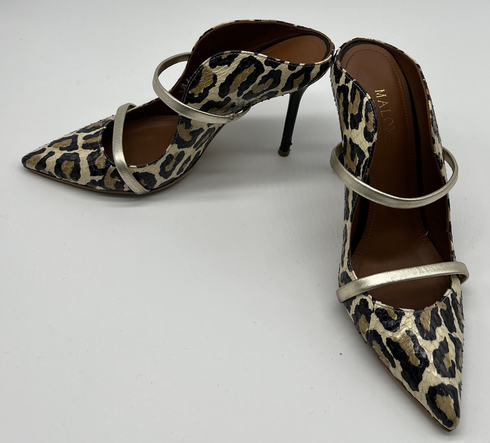 Malone Souliers RE-SOLED Maureen Leopard Print Leather Pointed Toe Mule ...