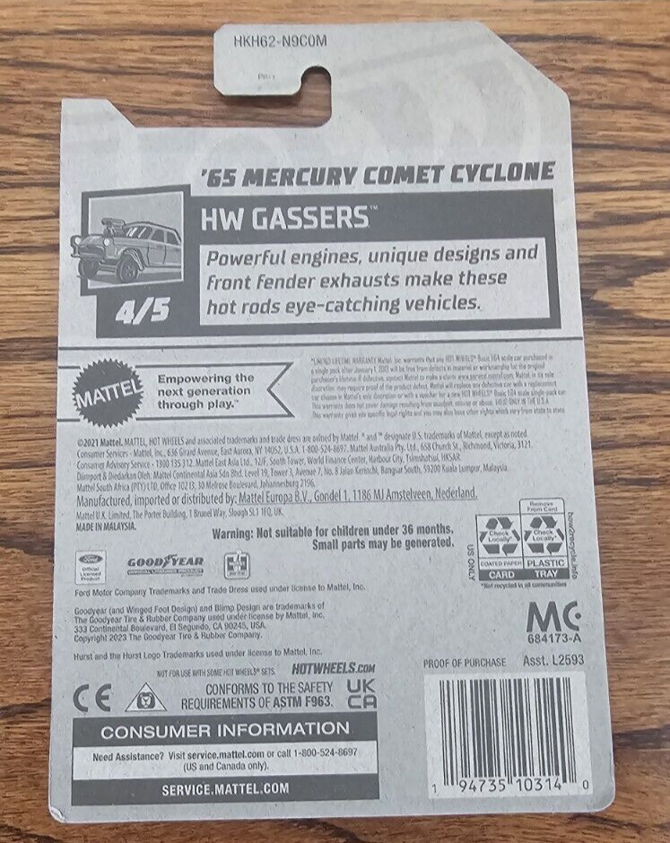 Hot Wheels '65 Mercury Comet Cyclone Black #199 - 2023 HW Gassers ...