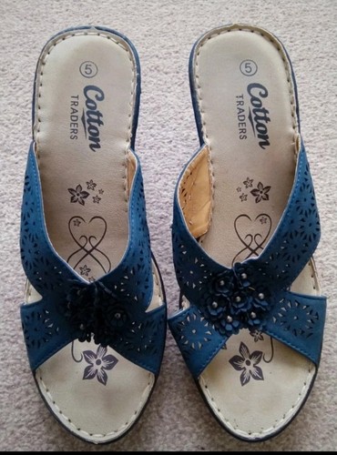 💙 Superb Bright Navy Blue Wedge Mule Sandals Size 5 💙 | eBay UK