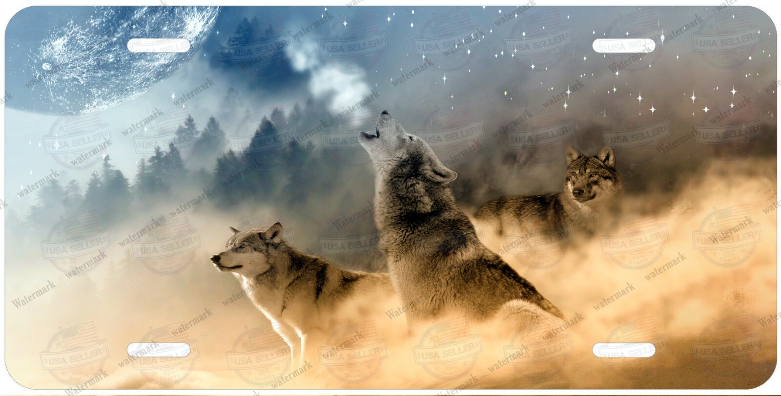 Native Indian Wolf Howling Personalized License Plate Tag for Auto Car ...