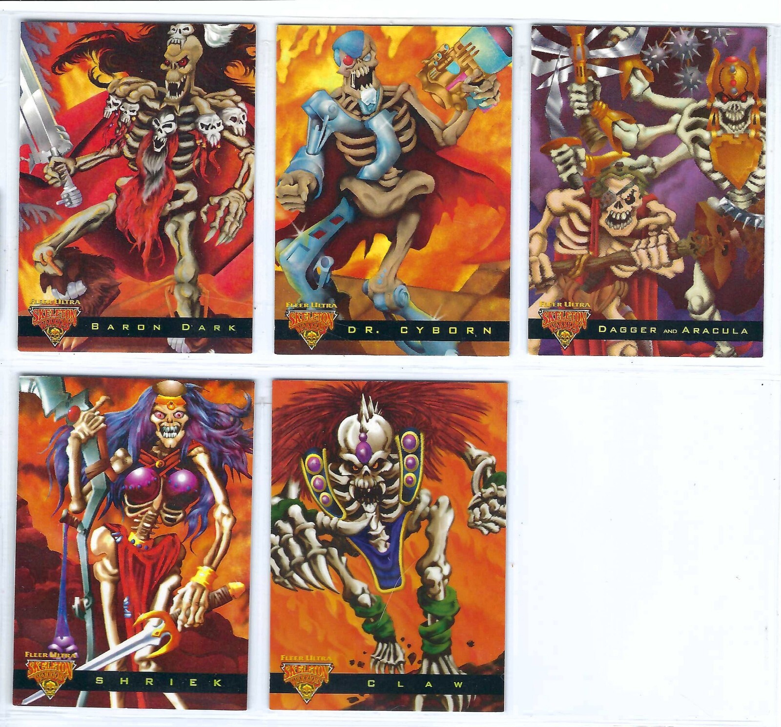 1995 Fleer Ultra Skeleton Warriors Luma Bone Glow in the Dark Cards 1-5 ...