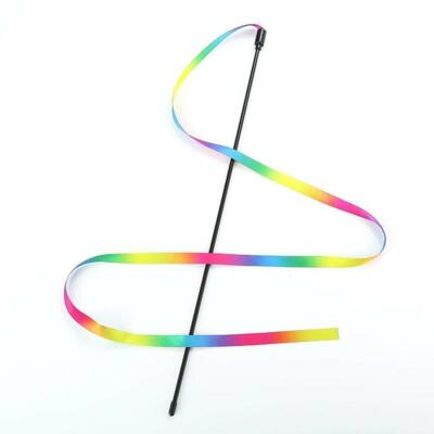 (W009) Cat Kitten Teaser Wand Toy Bright Rainbow Ribbon | eBay UK