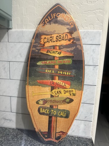 California Mini Surfboard Beach Sign Double-Sided Handmade Wooden 20 ...